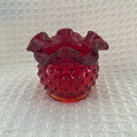 Fenton | Accents | Vintage Fenton Ruby Red Amberina Hobnail Flower Bowl ...